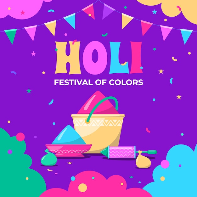 Vibrant Holi Festival of Colors Illustration with Colorful Gulal ...