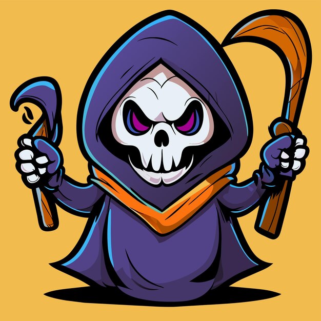 Menacing Reaper with Scythes in Vibrant Illustration | Jiffy Designs