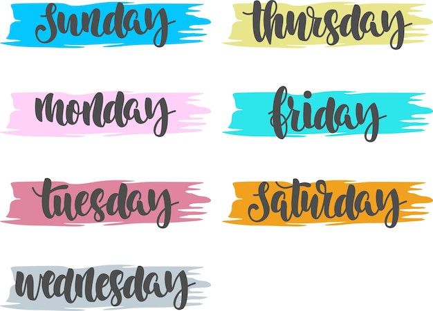 Vibrant Weekday Labels with Brush Stroke Designs | Jiffy Designs