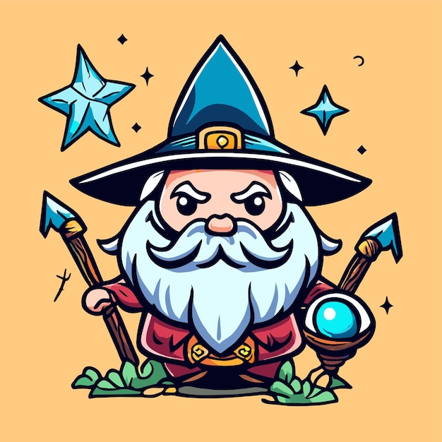 Charming Wizard Wielding Magical Wand and Orb | Jiffy Designs