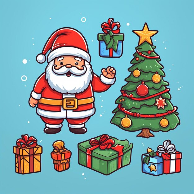 Jolly Santa and Festive Christmas Tree with Colorful Gifts | Jiffy Designs