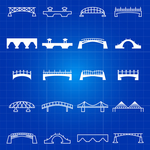 White Outline And Thin Line Bridges Icons. Outline Bridge Architecture ...