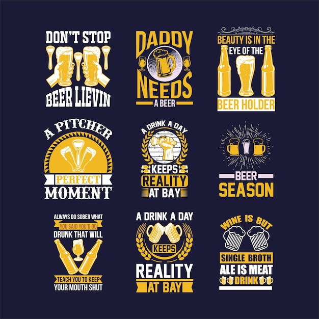 Vibrant Beer-Themed Graphic Collection with Witty Slogans | Jiffy Designs