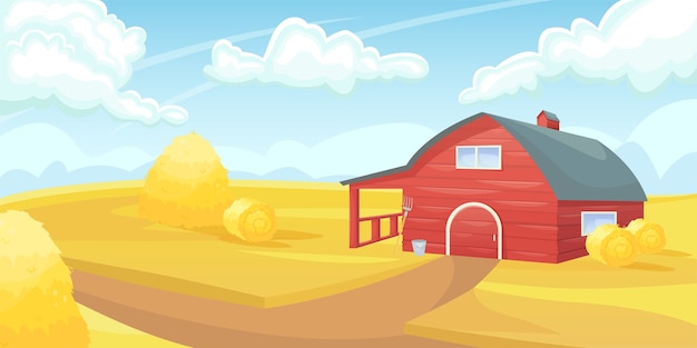 Vibrant Countryside Barn Scene with Bales and Clouds | Jiffy Designs
