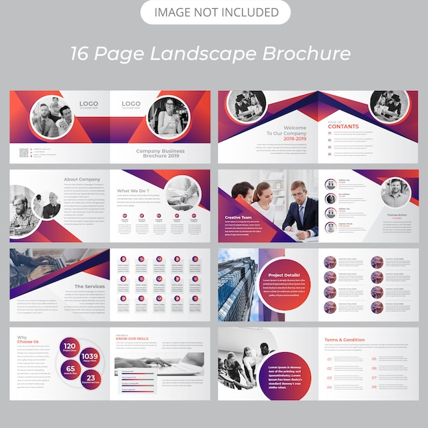 Vibrant Corporate Landscape Brochure Design with Circular Portraits ...