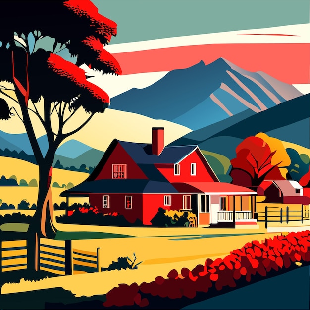 Vibrant Countryside Landscape with Cozy Farmhouse | Jiffy Designs