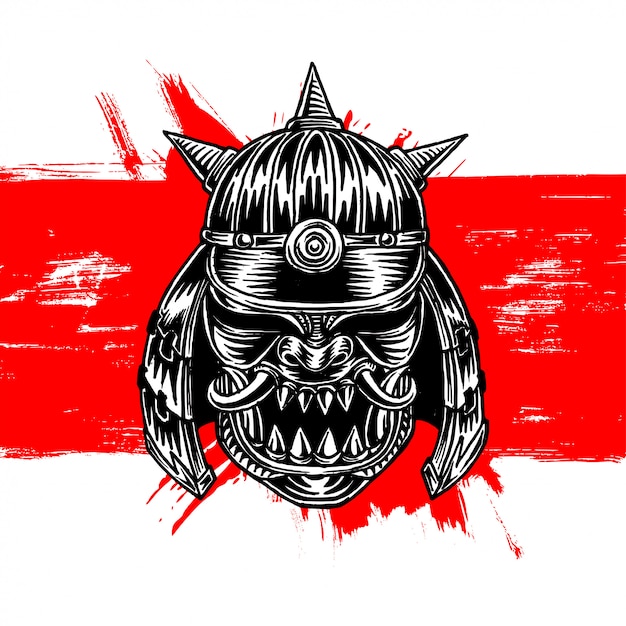 Fearsome Oni Mask with Striking Red Backdrop | Jiffy Designs