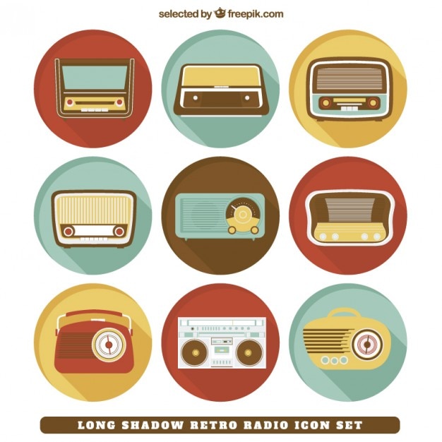 Vintage Radio Icon Set in Retro Flat Design Style | Jiffy Designs