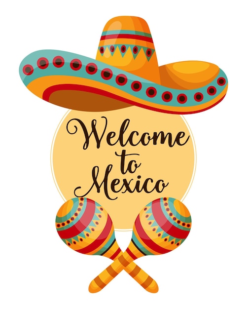 Vibrant Mexican Sombrero and Maracas Welcome Sign | Jiffy Designs