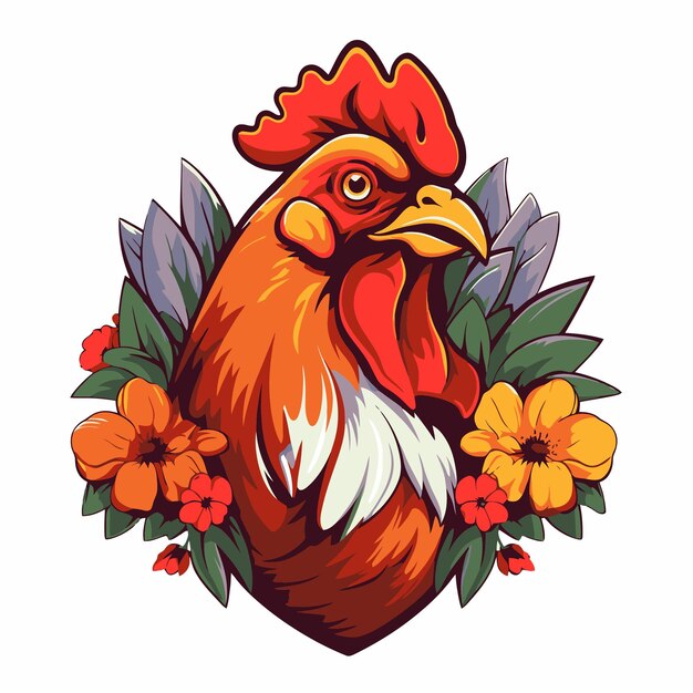 Vibrant Rooster Surrounded by Tropical Blooms | Jiffy Designs