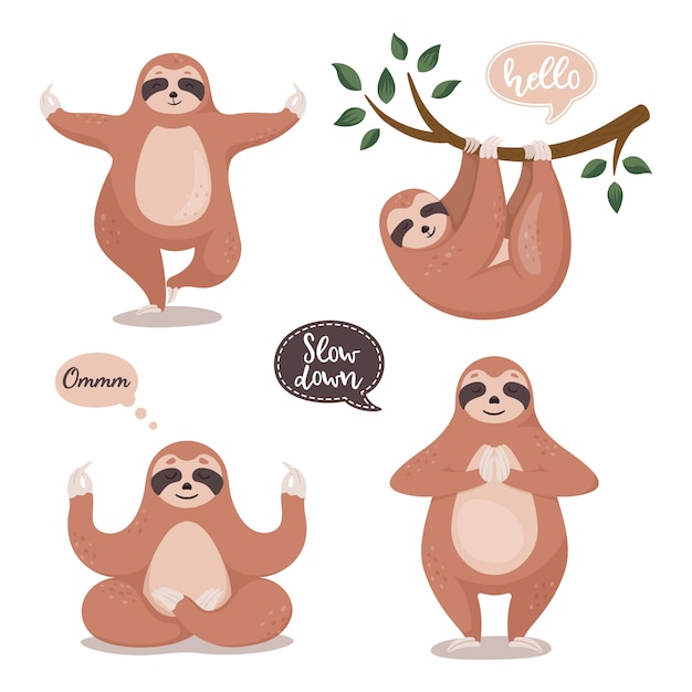 Charming Sloth Collection with Playful Poses and Friendly Greetings | Jiffy Designs