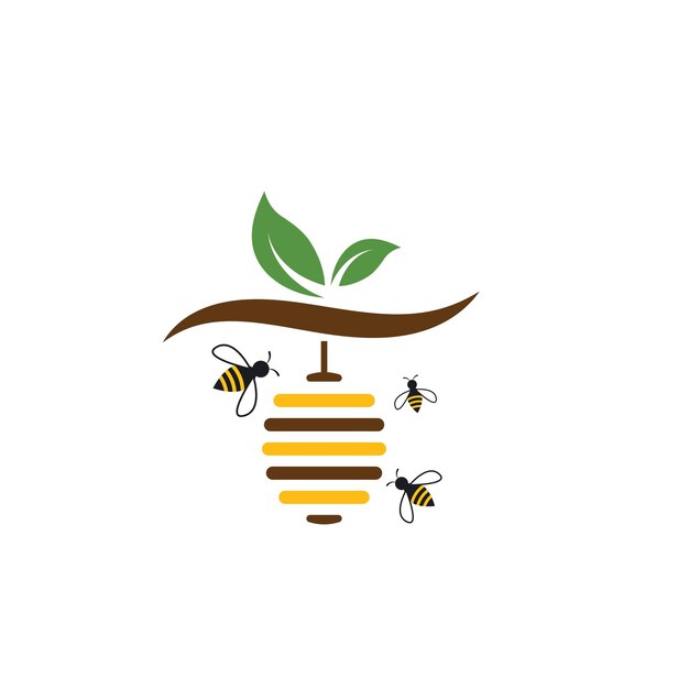 Stylized Beehive with Bees and Leafy Branch Illustration | Jiffy Designs