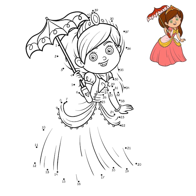 Whimsical Princess with Umbrella Dot-to-Dot | Jiffy Designs
