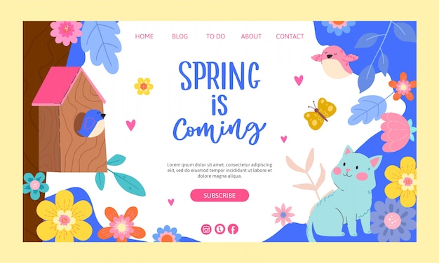 Vibrant Spring Season Illustration with Birdhouse and Cute Animals ...