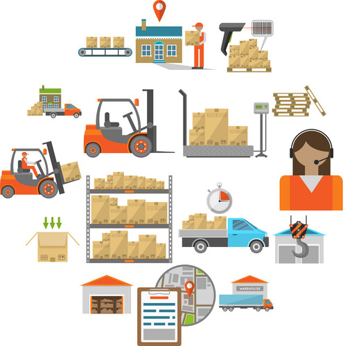 Warehouse Transportation And Delivery Icons Flat Set Isolated On White ...