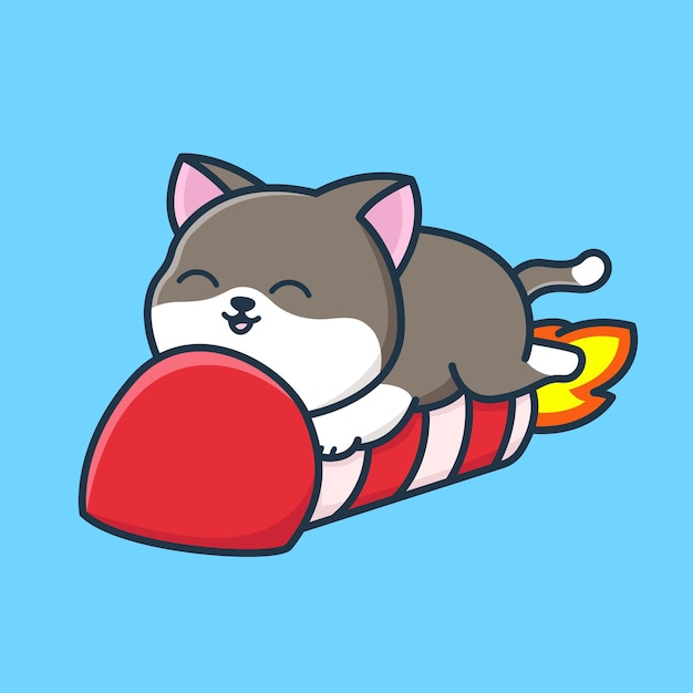 Adorable Husky Puppy Riding Rocket Ship in Cartoon Style | Jiffy Designs
