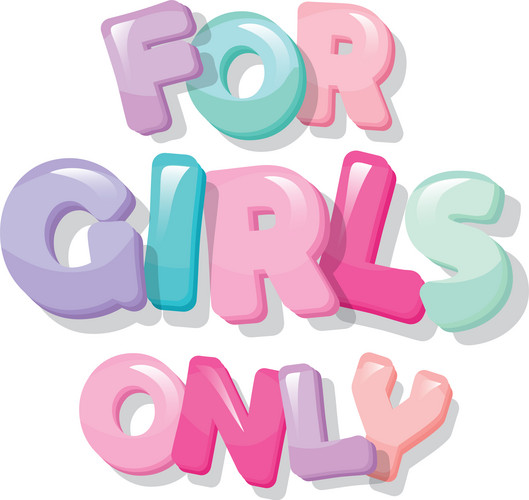For Girls Only. Glossy Cartoon Letters In Pastel Pink. Cute Sticker ...