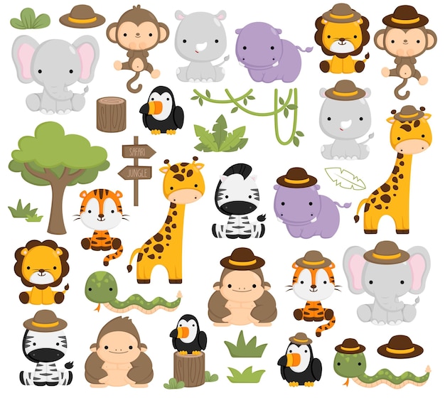 Assortment of Cute Jungle Animal Clipart for Creative Projects | Jiffy ...