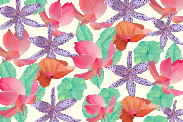 Vibrant Tropical Floral Pattern with Hibiscus and Starfish | Jiffy Designs