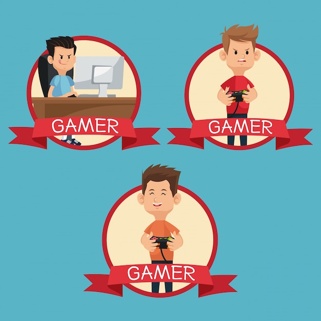 Vintage Gamer Character Illustrations with Retro Gaming Consoles ...