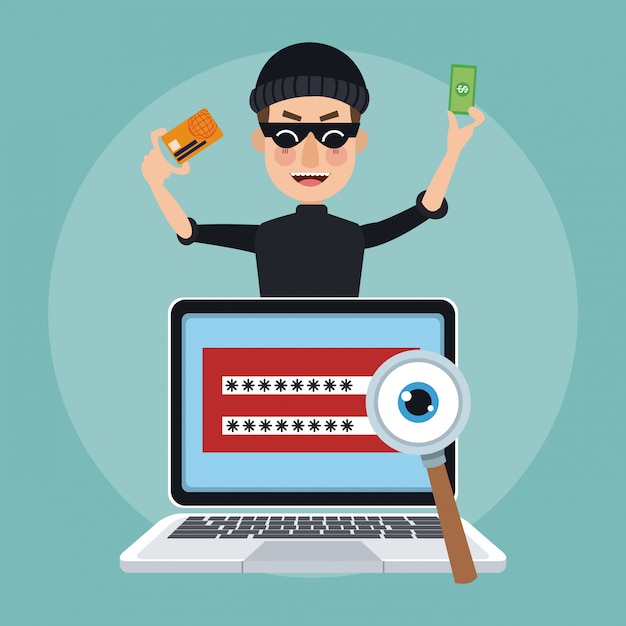 Hacker Breaking into Laptop with Password and Eye Illustration | Jiffy ...