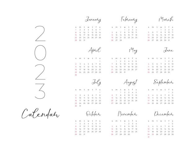 Elegant 2023 Calendar with Handwritten Dates | Jiffy Designs