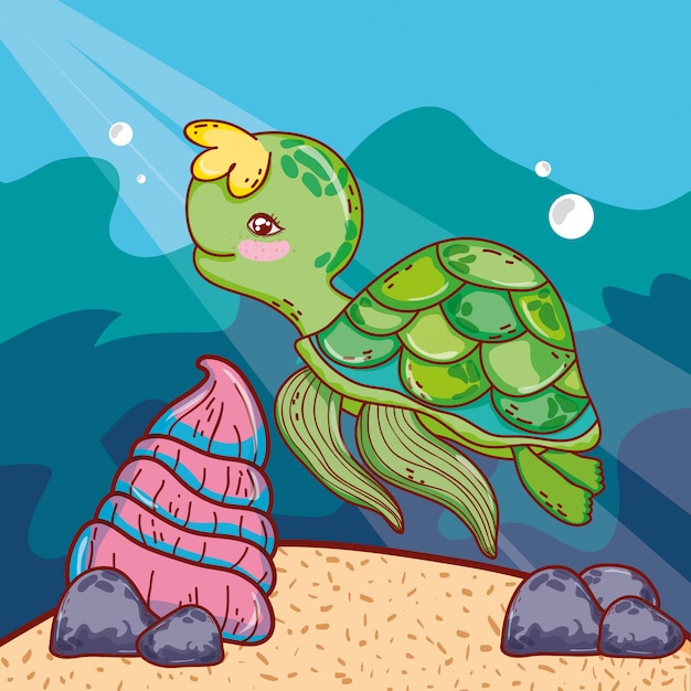 Vibrant Sea Turtle Illustration with Coral and Ocean Backdrop | Jiffy ...