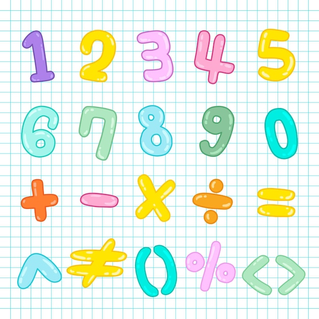 Colorful Hand-Drawn Numbers and Mathematical Symbols | Jiffy Designs