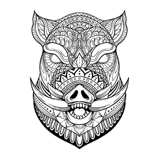Ornate Boar Head with Intricate Tribal Patterns | Jiffy Designs