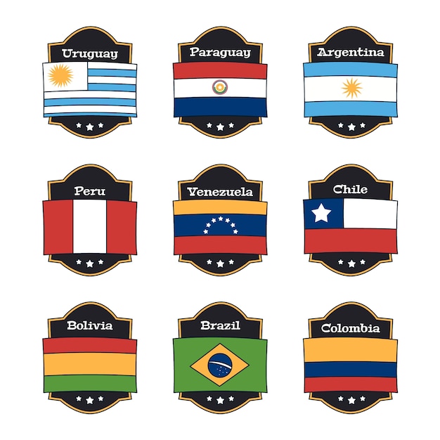 Vibrant Collection of South American Country Flags and Emblems | Jiffy ...