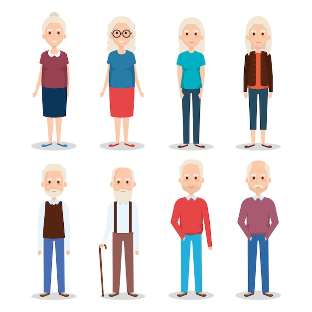 Diverse Collection of Illustrated Senior Citizens in Casual Attire ...