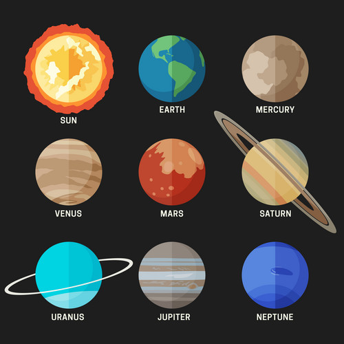 Planets Of The Solar System In Flat Style. Vector Simple Icons Of The ...