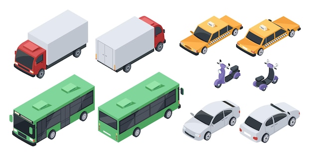 Vibrant Isometric Transportation Vehicles Collection | Jiffy Designs