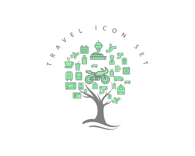 Vibrant Travel Icon Tree Showcasing Adventure Essentials | Jiffy Designs