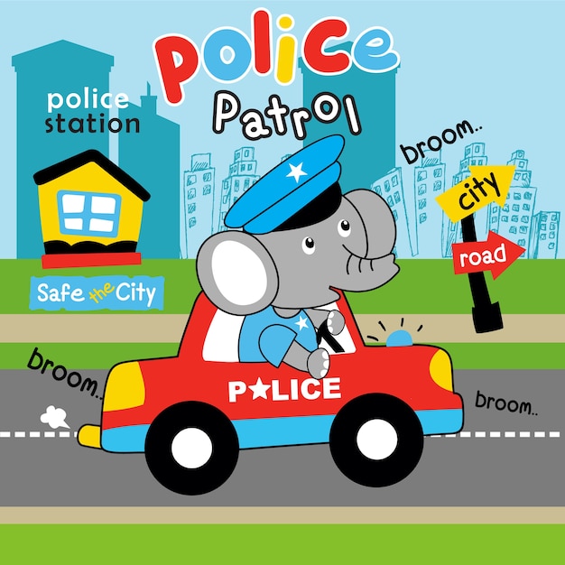 Cheerful Police Patrol Car with Cartoon Officer Illustration | Jiffy ...