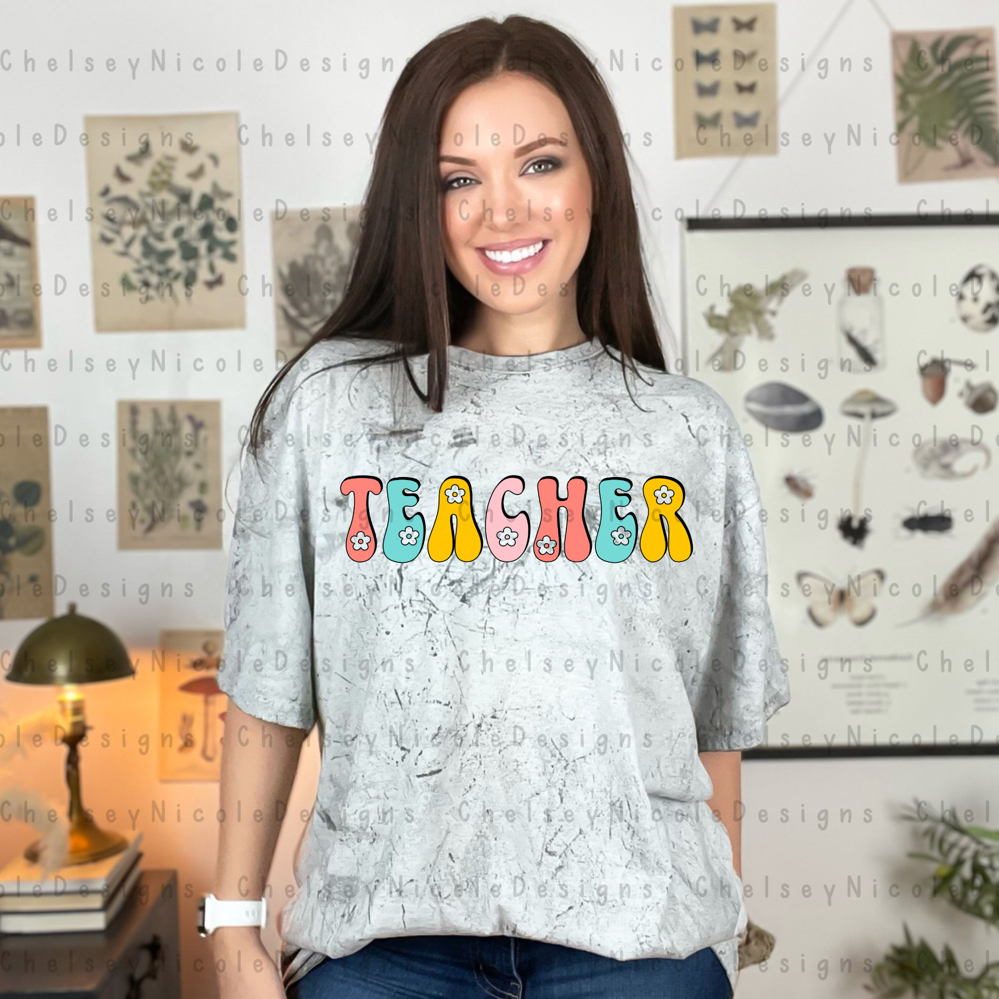 Retro Floral Teacher PNG | Bright Teacher PNG | Colorful Teacher PNG ...