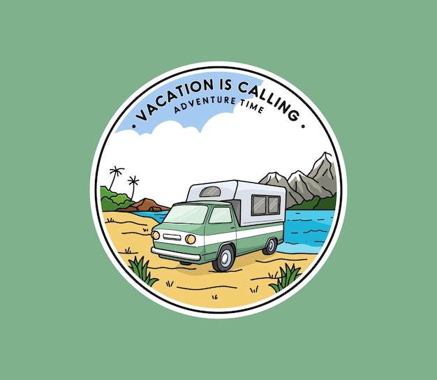 Adventurous Camping Emblem with Retro Camper Van | Jiffy Designs