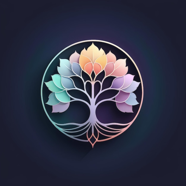 Vibrant Lotus Tree of Life Emblem in Circular Frame | Jiffy Designs