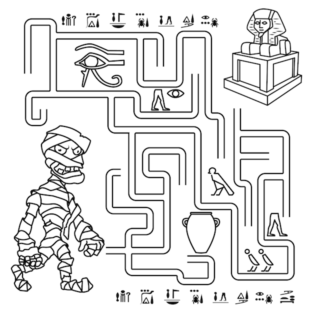 Mysterious Egyptian Maze with Mummy and Hieroglyphics | Jiffy Designs