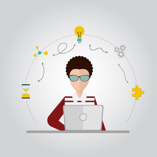 Innovative Programmer Illustration with Lightbulb and Tech Elements | Jiffy Designs