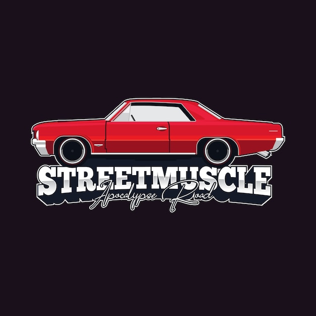 Iconic Red Muscle Car with Vintage Street Muscle Branding | Jiffy Designs
