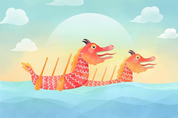 Vibrant Dragon Boat Racing on a Serene Waterway | Jiffy Designs