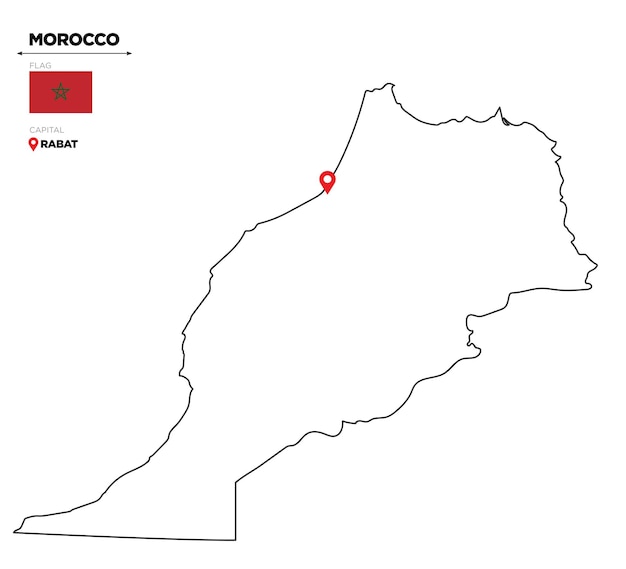 Minimalist Map of Morocco Highlighting Rabat on Red Marker | Jiffy Designs