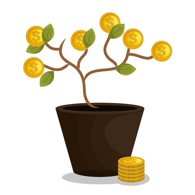 Golden Coin Tree Growing in Pot with Stacked Coins | Jiffy Designs