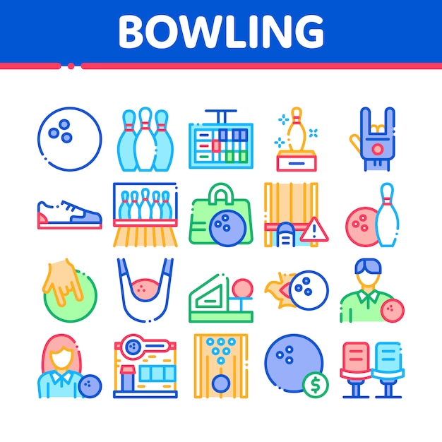 Comprehensive Collection of Vibrant Bowling Themed Icons and Elements ...