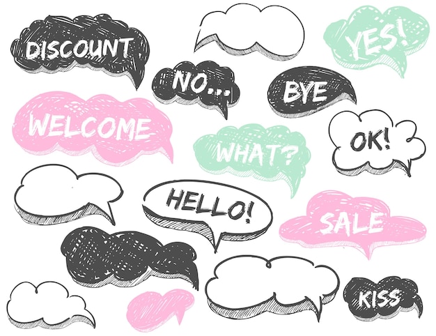 Vibrant Hand-Drawn Speech Bubbles with Expressive Phrases | Jiffy Designs