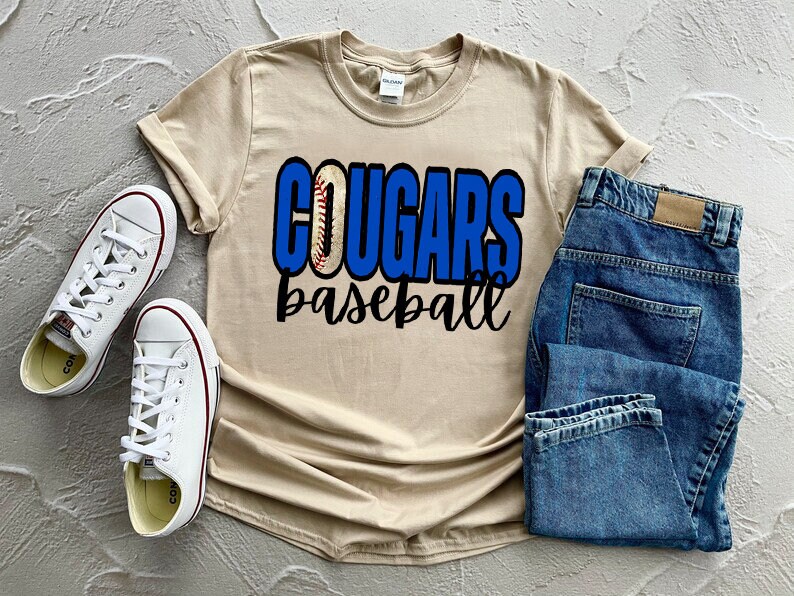 'Cougars Baseball' Bold Blue Text with Baseball Texture Accent | Jiffy ...