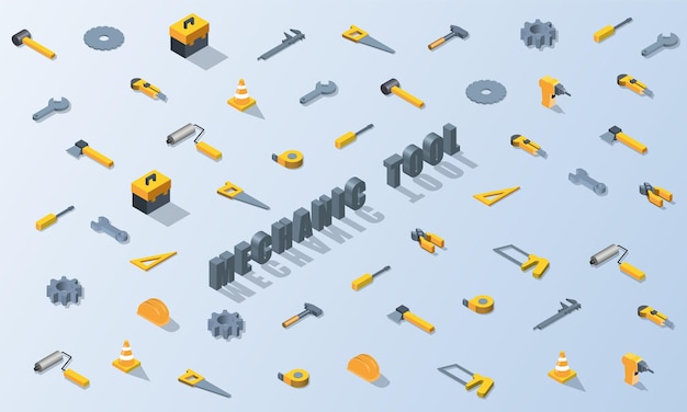 Vibrant Isometric Construction Tools and Equipment Arrangement | Jiffy ...