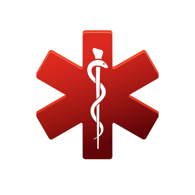 Red Medical Symbol with Caduceus Emblem on White Background | Jiffy Designs