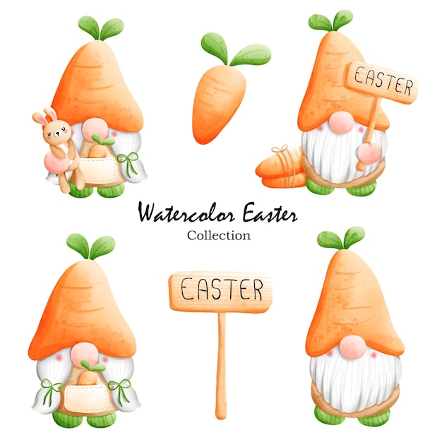 Whimsical Watercolor Easter Carrot Gnome Collection | Jiffy Designs